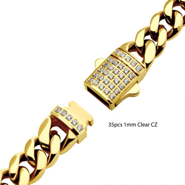 Buy 6mm 18K Gold Plated Stainless Steel Miami Cuban with CZ Double Tab ...