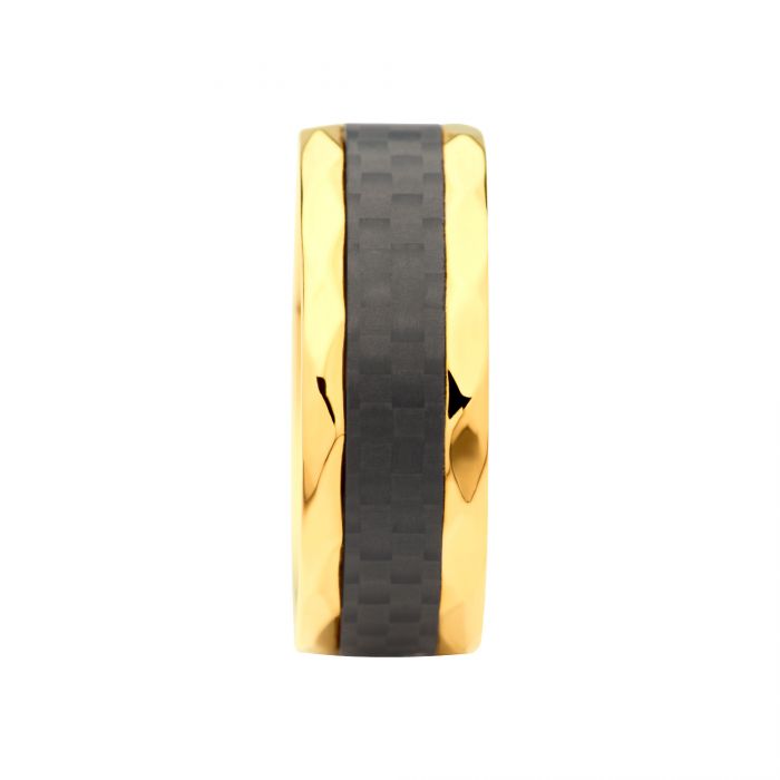 Buy 8mm 18K Gold IP Carbon Fiber Faceted Comfort Fit Ring Online | INOX ...