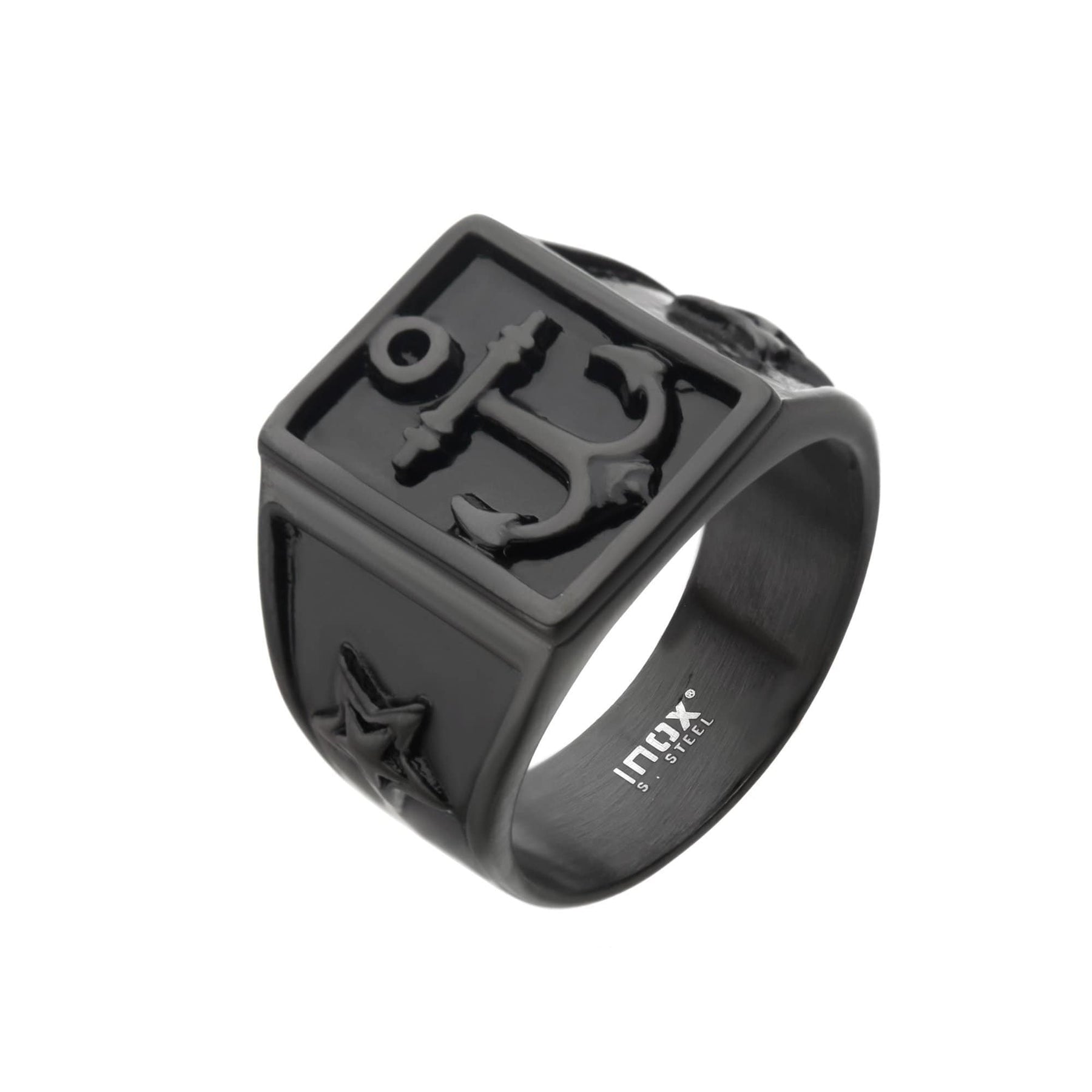 Buy Men's Black Stainless Steel Nautical Anchor Signet Ring Online ...