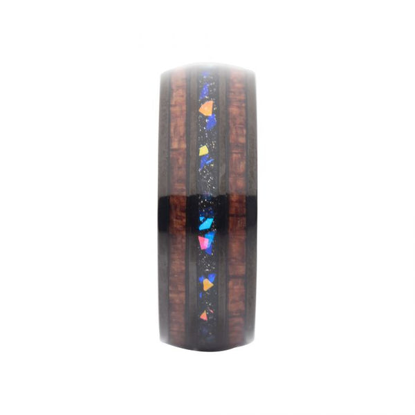 Black Titanium with Inlaid Wood and Opal Band Ring| INOX Jewelry India ...
