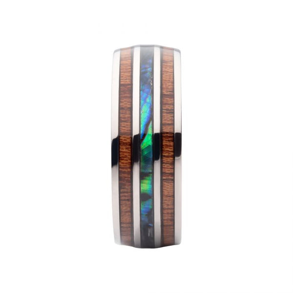 Buy Titanium with Inlaid Wood and Shell Band Ring | INOX Jewelry India ...